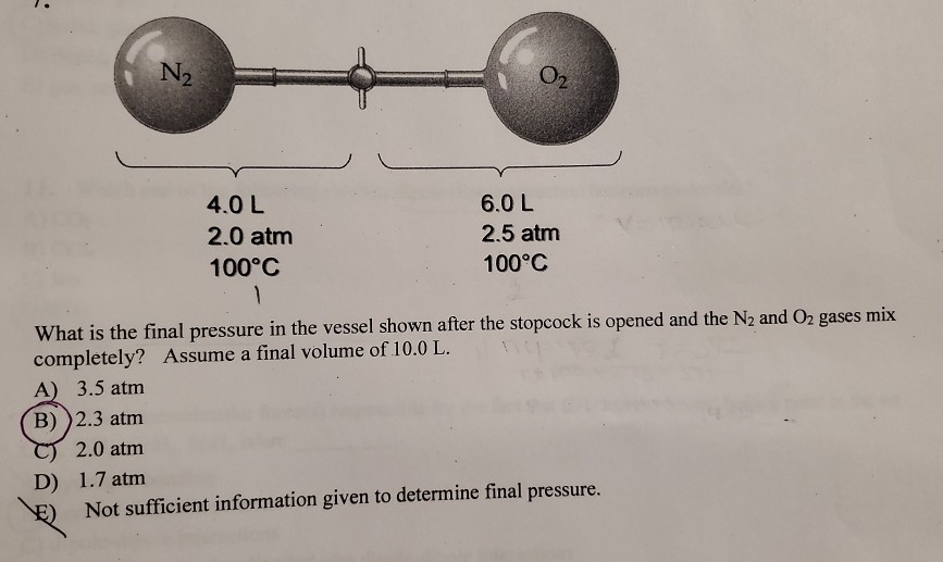 Solved N2 0 Y 4.0 L 2.0 atm 100°C 6.0L 2.5 atm 100°C What is | Chegg.com