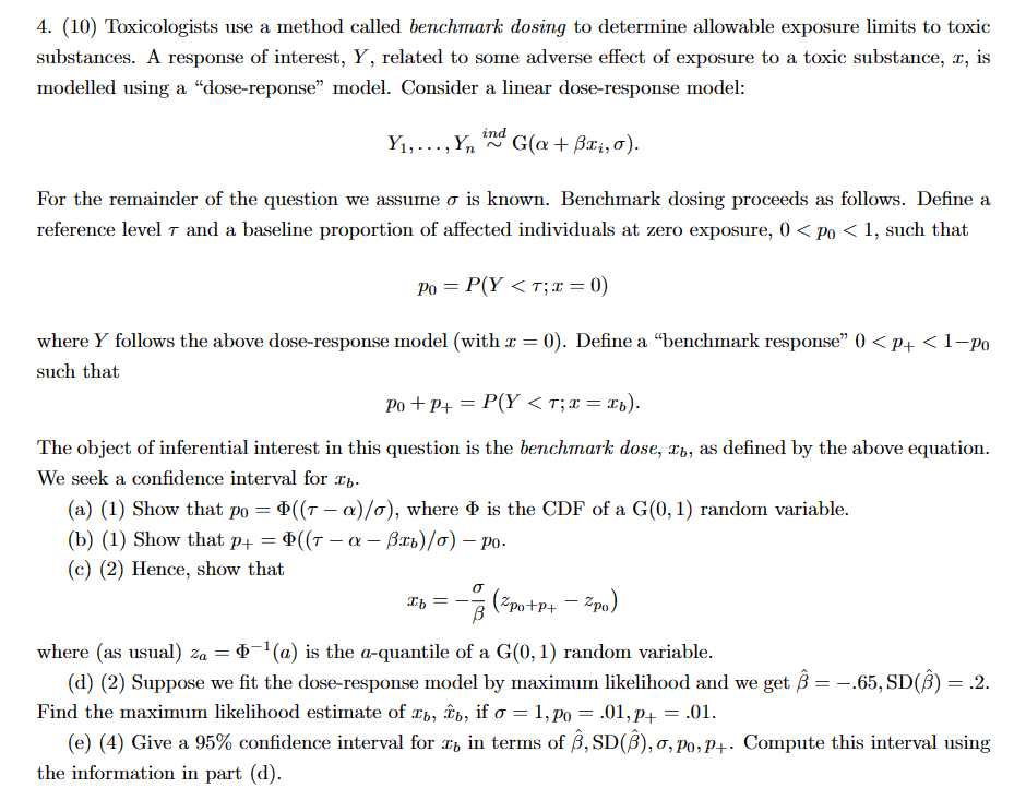 Solved 4. (10) Toxicologists use a method called benchmark | Chegg.com
