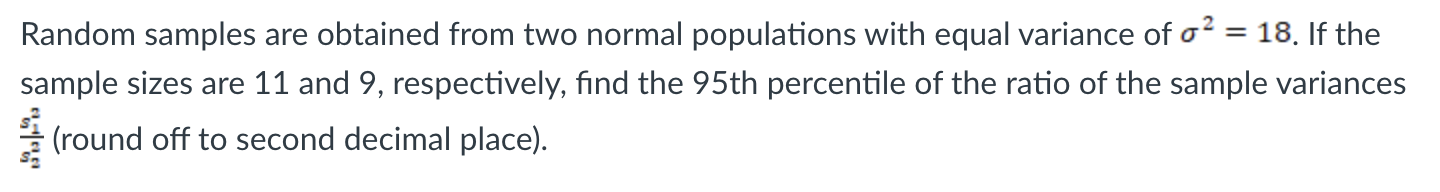 Solved Random samples are obtained from two normal | Chegg.com