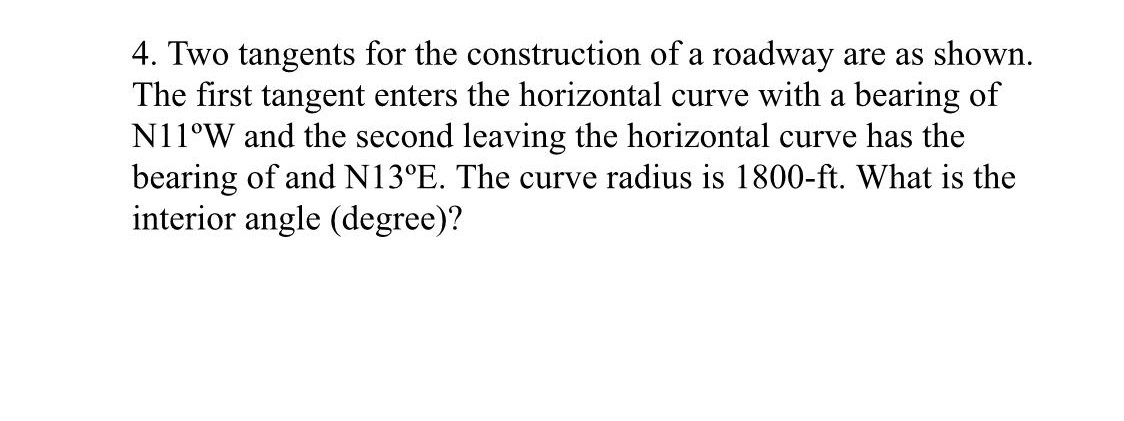 Solved 4. Two tangents for the construction of a roadway are | Chegg.com