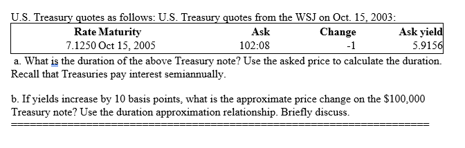 Ask U.S. Treasury quotes as follows: U.S. Treasury | Chegg.com