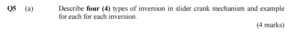 Solved Q5 (a) Describe four (4) types of inversion in slider | Chegg.com