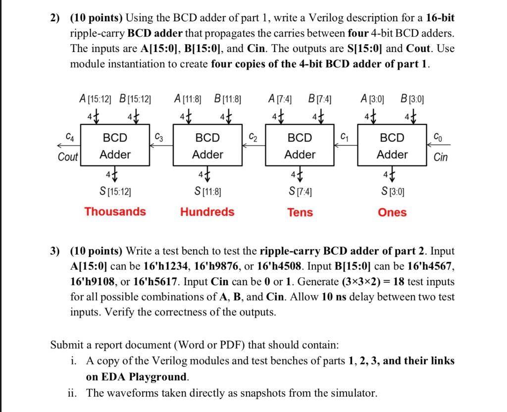 Solved A BCD adder is capable of adding two BCD digits. It | Chegg.com