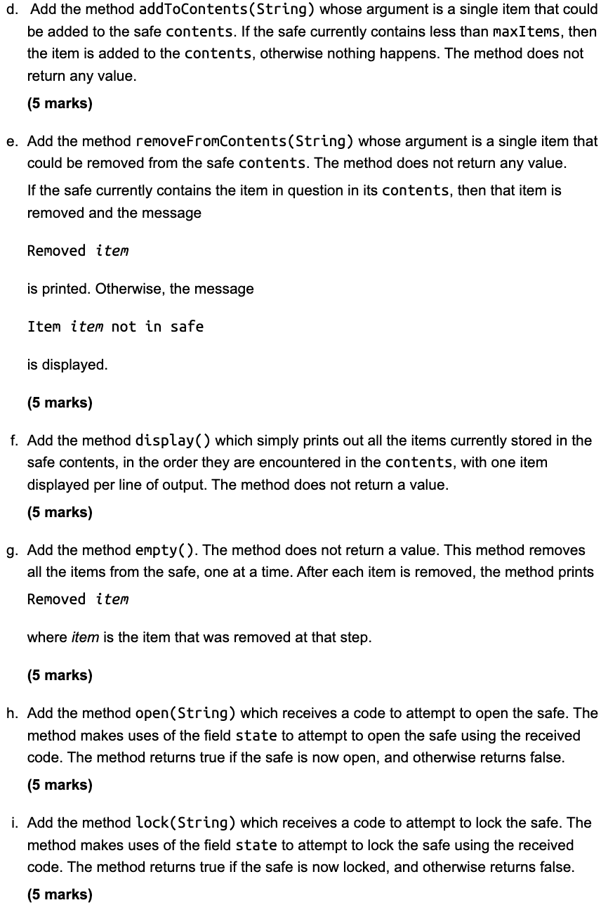 Solved A Safe object will have a state and possibly contain | Chegg.com