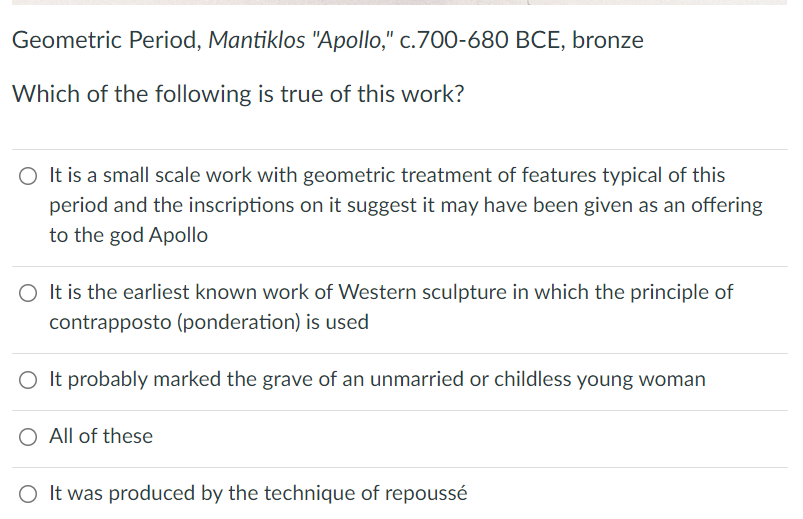 3 Geometric Period, Mantiklos "Apollo," c.700-680 | Chegg.com