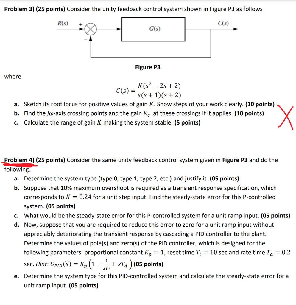 Solved Problem 3) (25 points) Consider the unity feedback | Chegg.com
