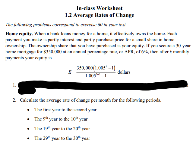Solved In-class Worksheet 1.2 Average Rates of Change The | Chegg.com