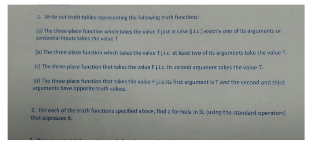 Solved 2. For each of the truth functions specified above, | Chegg.com