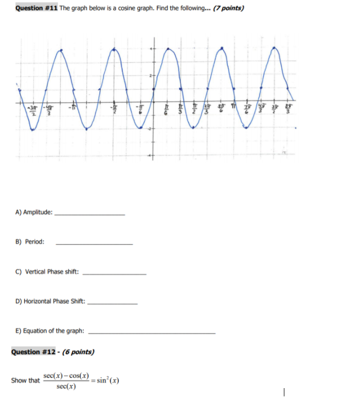 Solved Question #11 The graph below is a cosine graph. Find | Chegg.com