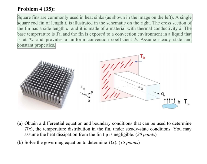 Solved Problem 4 (35): Square fins are commonly used in heat | Chegg.com