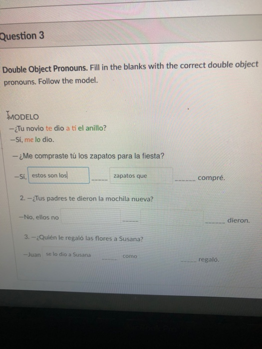 3 Question Double Object Pronouns. Fill in the blanks | Chegg.com
