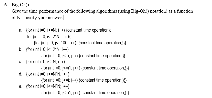 Solved Give the time performance of the following algorithms | Chegg.com