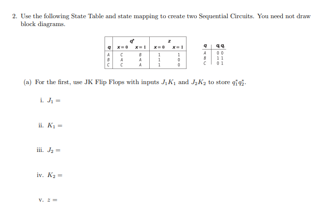 Solved Use the following State Table and state mapping to | Chegg.com