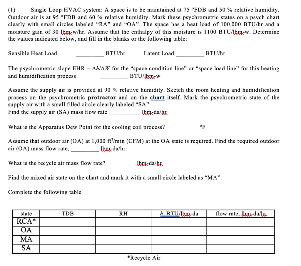 Solved 1 Single Loop Hvac System A Space Is To Be 4948