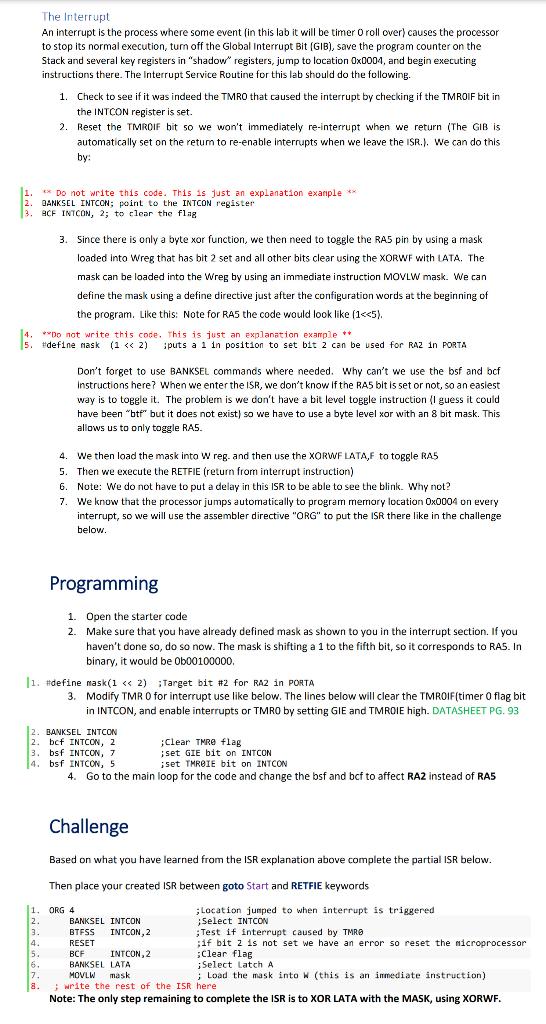 Finish this PIC16f1829 microcontroller code In MPLAB | Chegg.com