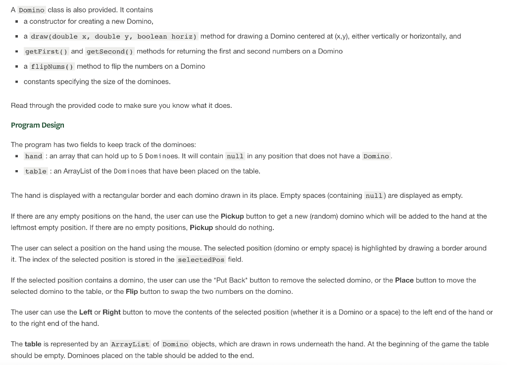 Solved Hello, I am making a Domino like game and it needs to | Chegg.com