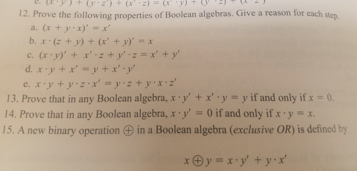 Solved 12. Prove the following properties of Boolean | Chegg.com