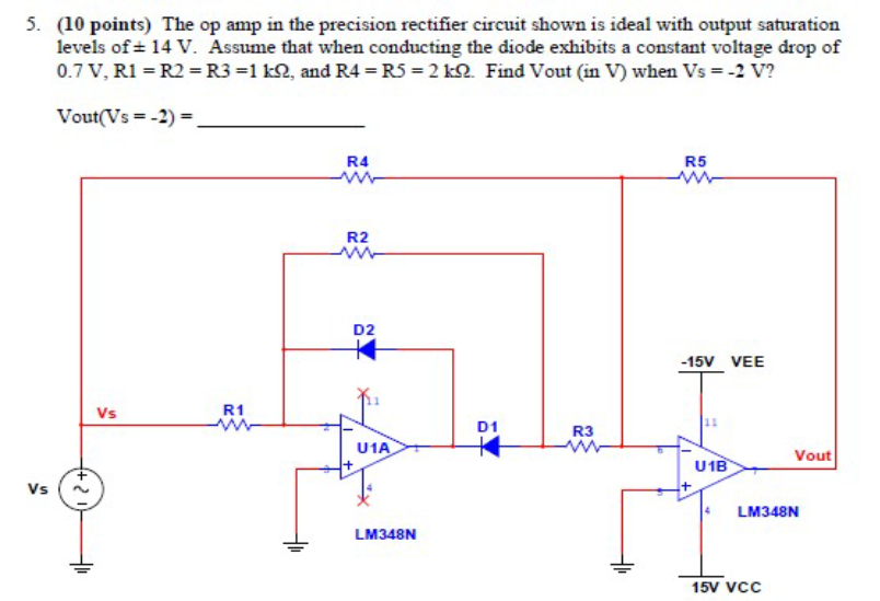 Solved (10 points) The op amp in the precision rectifier | Chegg.com
