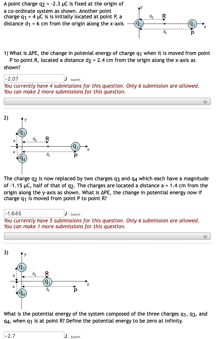 Solved A point charge q2 = -2.3 UC is fixed at the origin of | Chegg.com