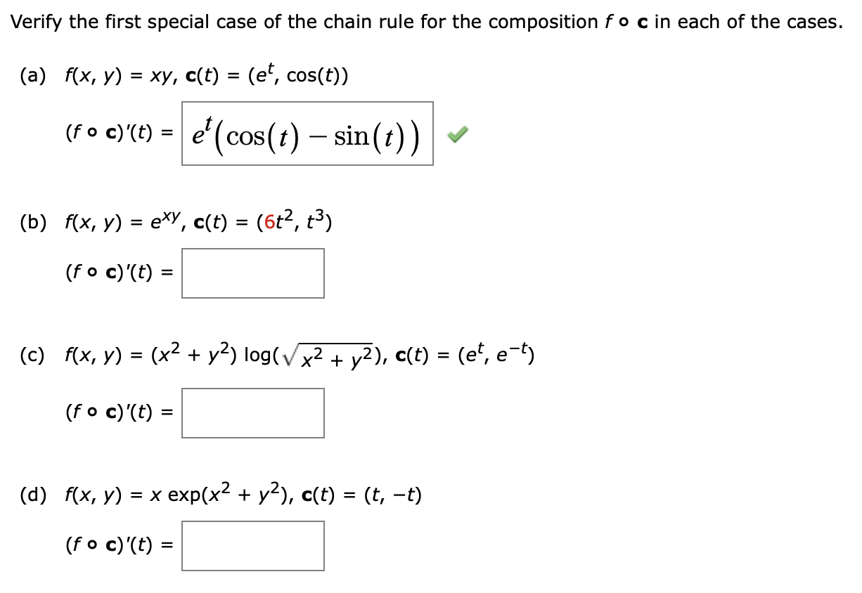 Solved Verify the first special case of the chain rule for | Chegg.com