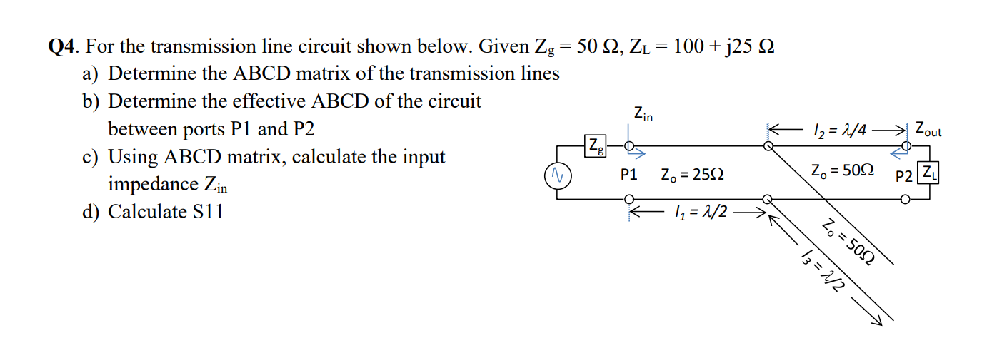 Solved Q4. For the transmission line circuit shown below. | Chegg.com