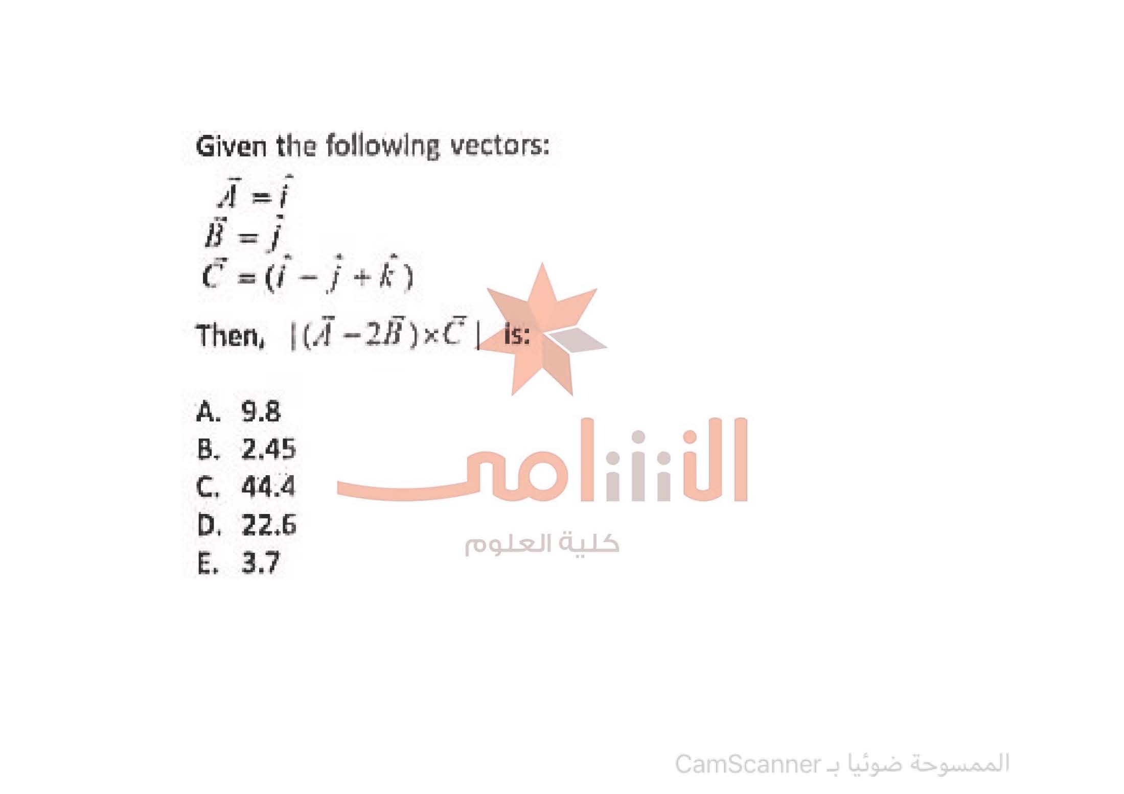Solved Given the following vectors: A=iB=jC=(i−j+k) Then, | Chegg.com