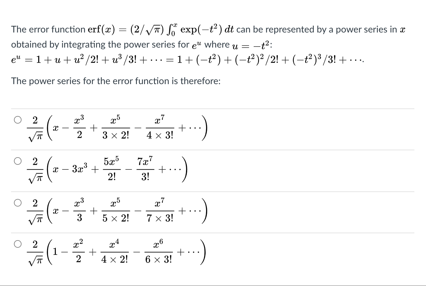 Solved The error function erf(x) = (2/VT) S™ exp(-²) dt can | Chegg.com