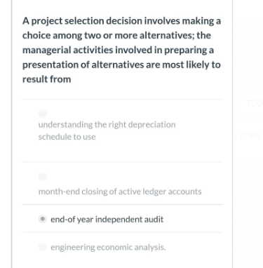 Solved A project selection decision involves making a choice | Chegg.com