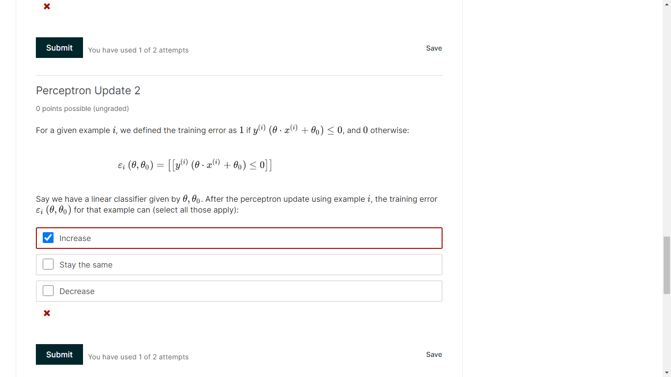 Perceptron Update 1 0/1 point (graded) Now consider | Chegg.com