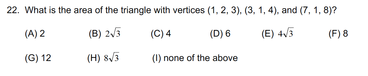 Solved 22. What is the area of the triangle with vertices | Chegg.com