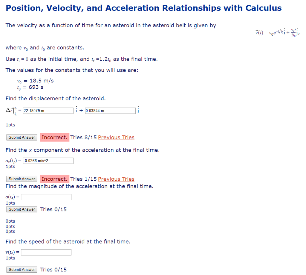 Solved Position, Velocity, and Acceleration Relationships | Chegg.com