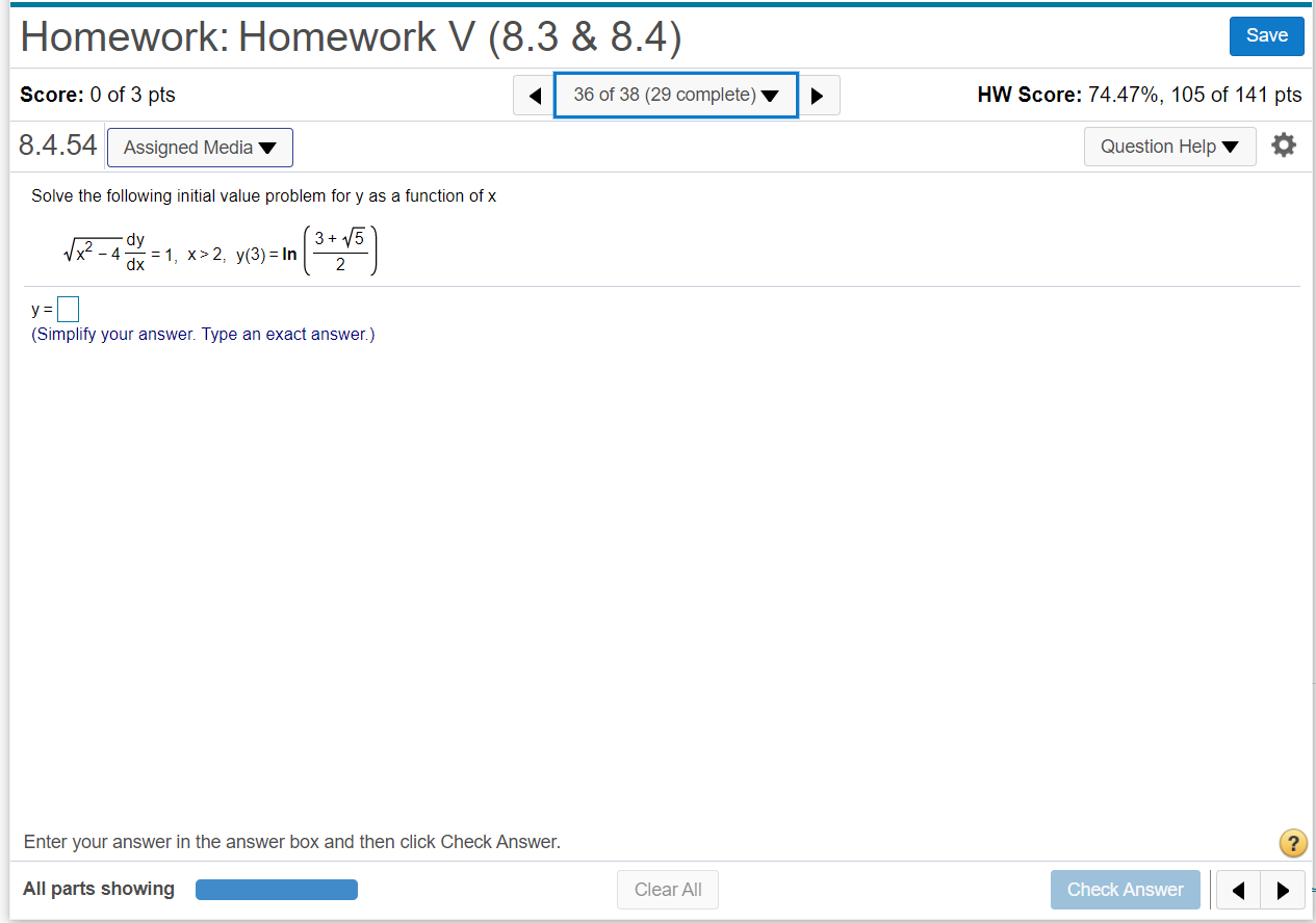Solved Homework: Homework V (8.3 & 8.4) Save Score: 0 of 3 | Chegg.com
