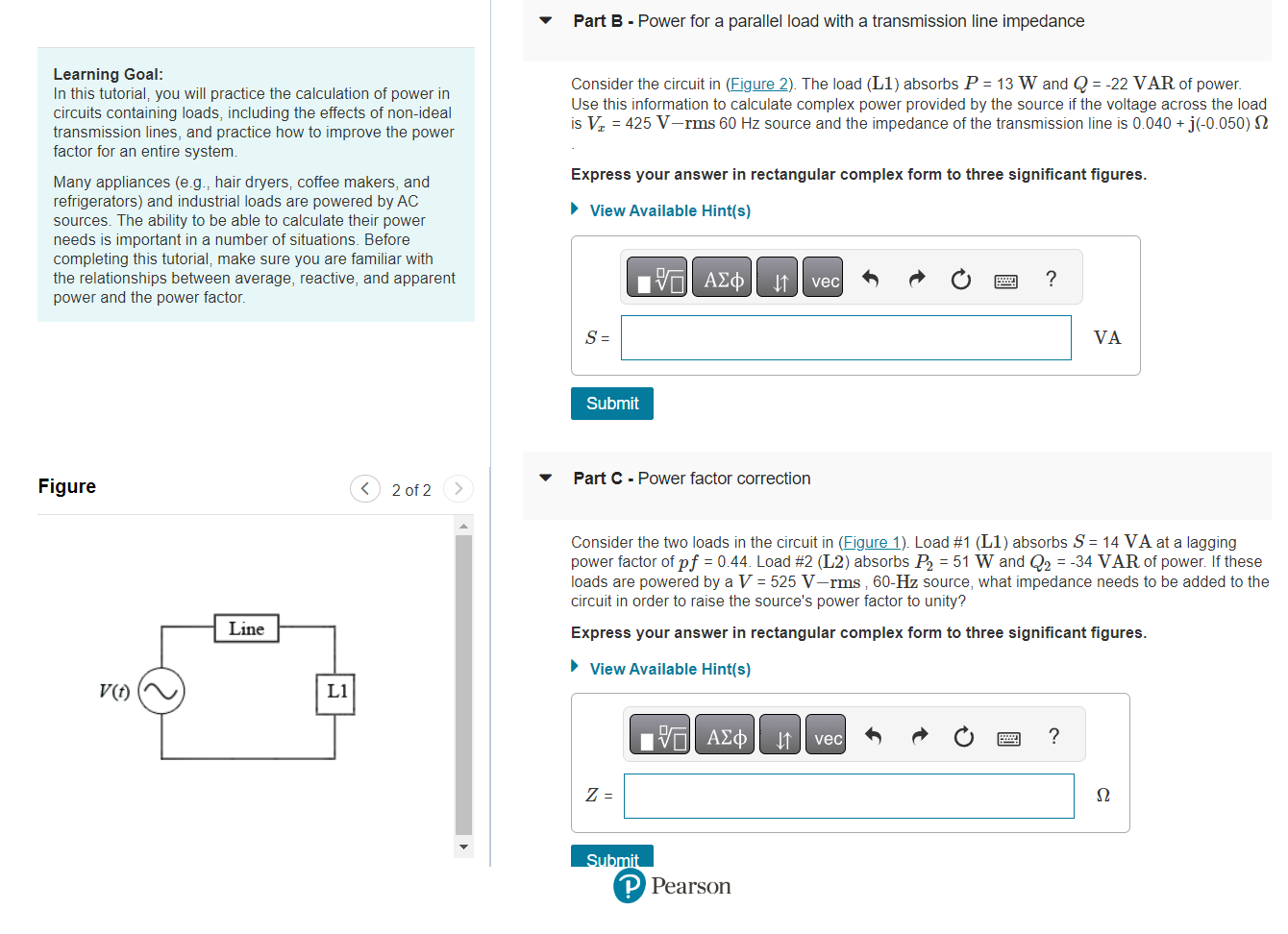 Solved Part B - Power for a parallel load with a | Chegg.com
