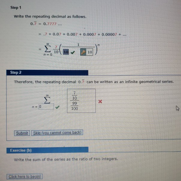 Solved write the repeating decimal as a geometric series, | Chegg.com