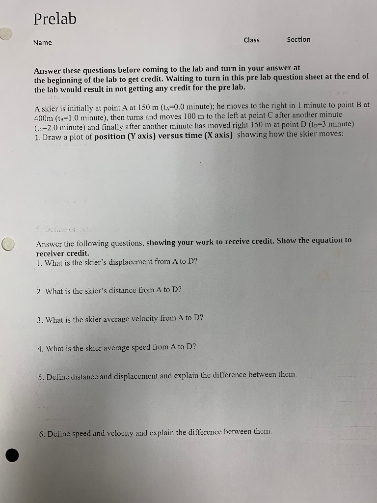 Solved Prelab Name Class Section Answer these questions | Chegg.com