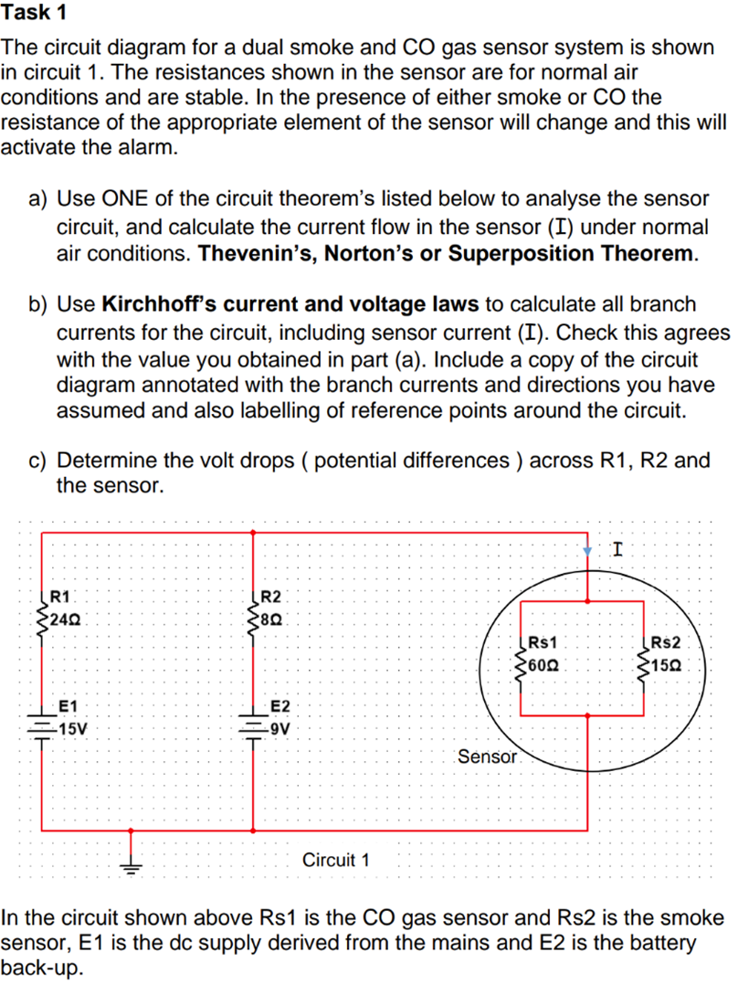 Solved The circuit diagram for a dual smoke and CO gas | Chegg.com