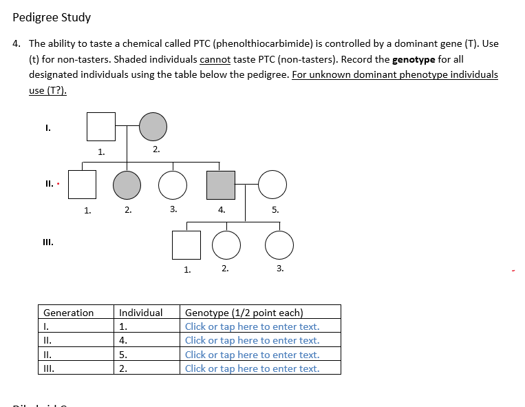 Solved Pedigree Study 4. The ability to taste a chemical | Chegg.com