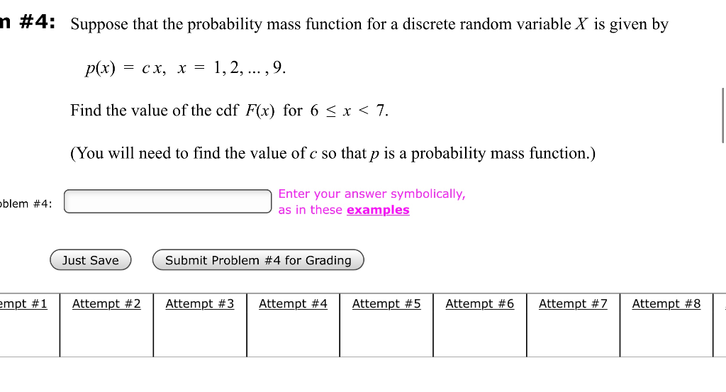 Solved Suppose that the probability mass function for a | Chegg.com