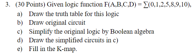 Solved 3. (30 Points) Given logic function | Chegg.com