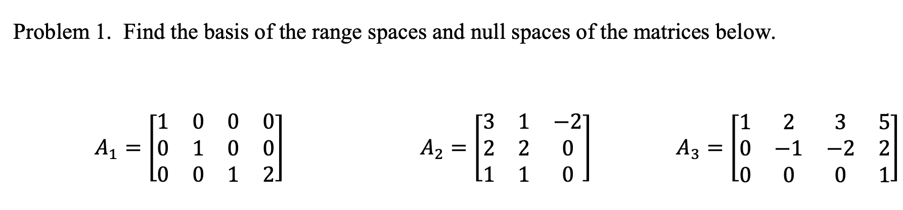 Solved Problem 1. Find the basis of the range spaces and | Chegg.com