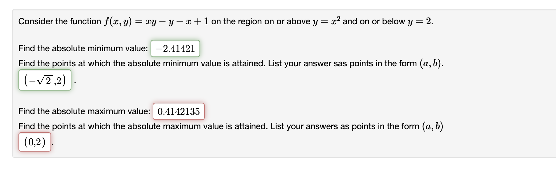 Solved Consider the function f(x,y)=xy−y−x+1 on the region | Chegg.com