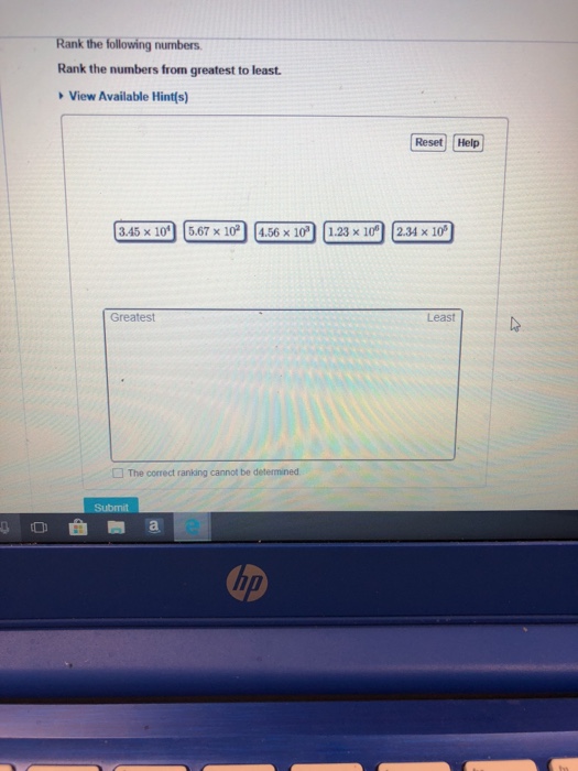 Solved the following numbers Rank the numbers from greatest | Chegg.com