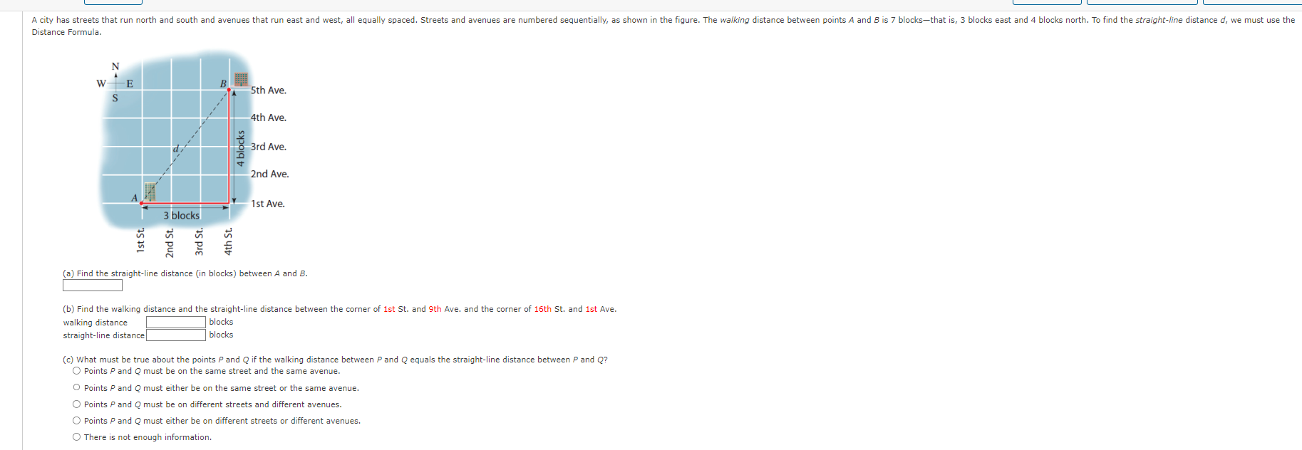 Solved (a) Find the straight-line distance (in blocks) | Chegg.com