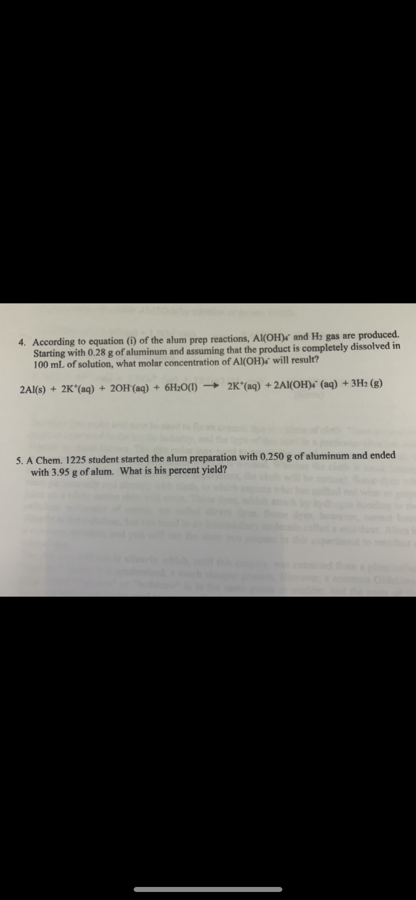 Solved 4. According to equation (i) of the alum prep | Chegg.com