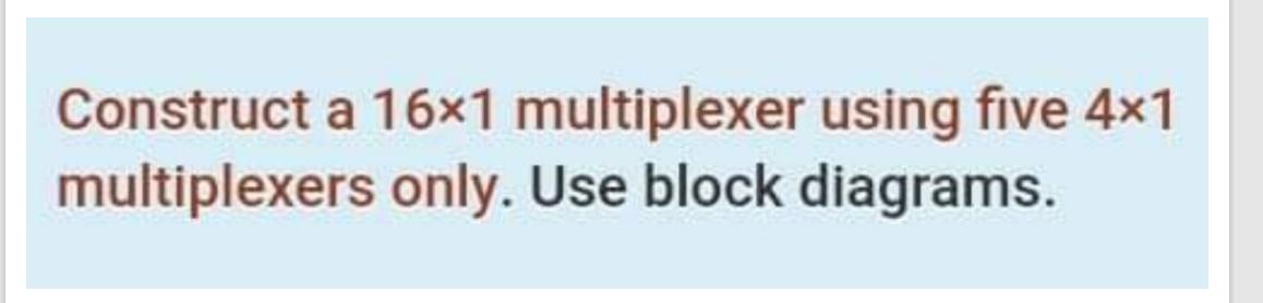 Solved Construct a 16x1 multiplexer using five 4x1 | Chegg.com Solved Construct a 16x1 multiplexer using five 4x1 | Chegg.com