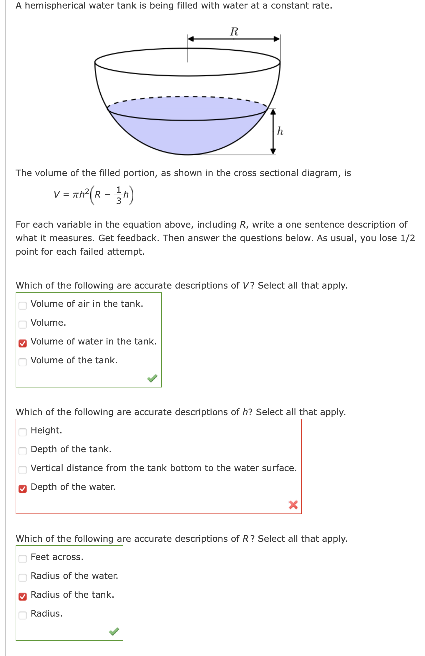 Solved A hemispherical water tank is being filled with water | Chegg.com