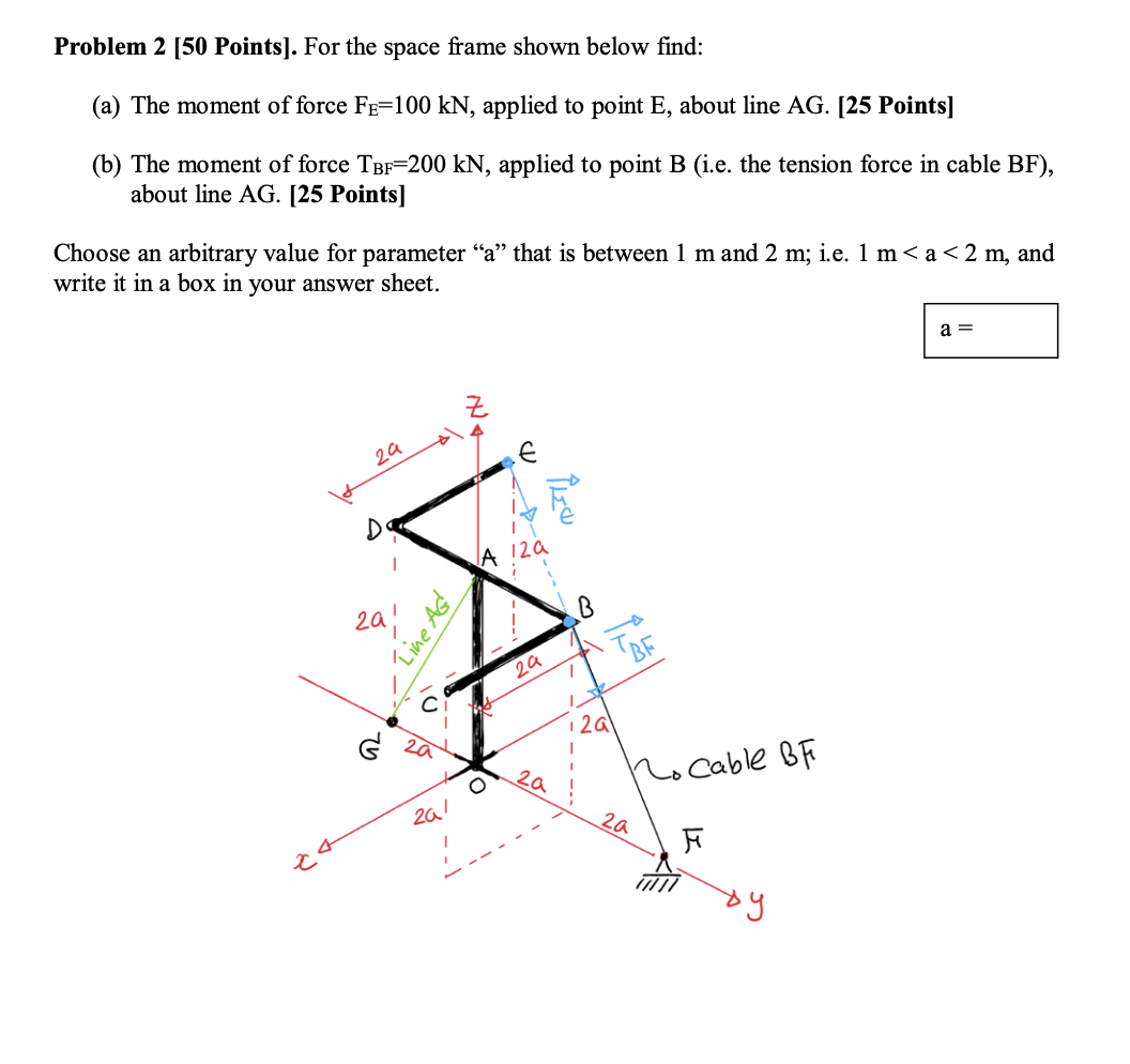 Solved Problem 2 (50 Points). For the space frame shown | Chegg.com