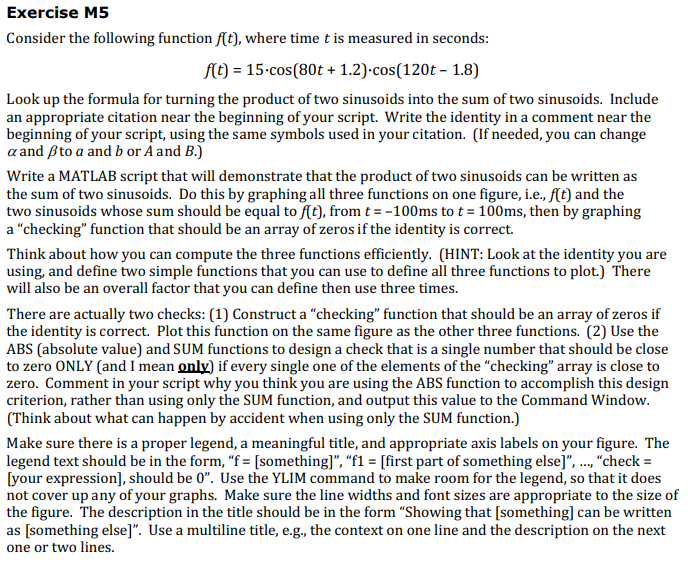 Solved Exercise M5 Consider the following function f(t), | Chegg.com