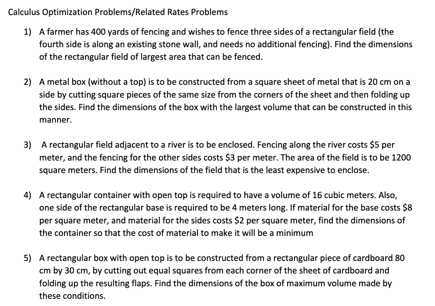 Solved Calculus Optimization Problems/Related Rates Problems | Chegg.com