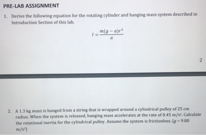 Solved PRE-LAB ASSIGNMENT 1. Derive the following equation | Chegg.com